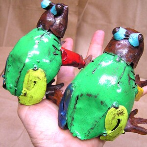 THREE Metal Art Frogs, Junk Iron Art, HAND Painted Garden Yard Art, or ...