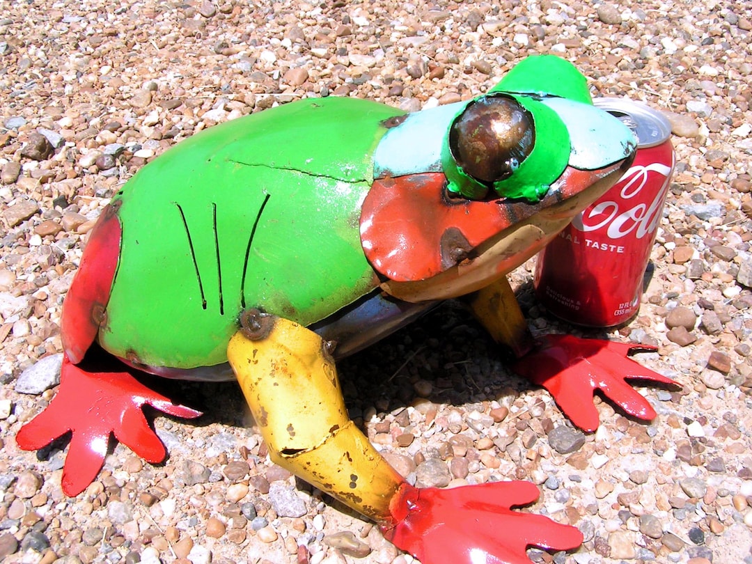 Metal Art Colorful Large Frog Sculpture, Junk Iron Art, HAND Painted ...