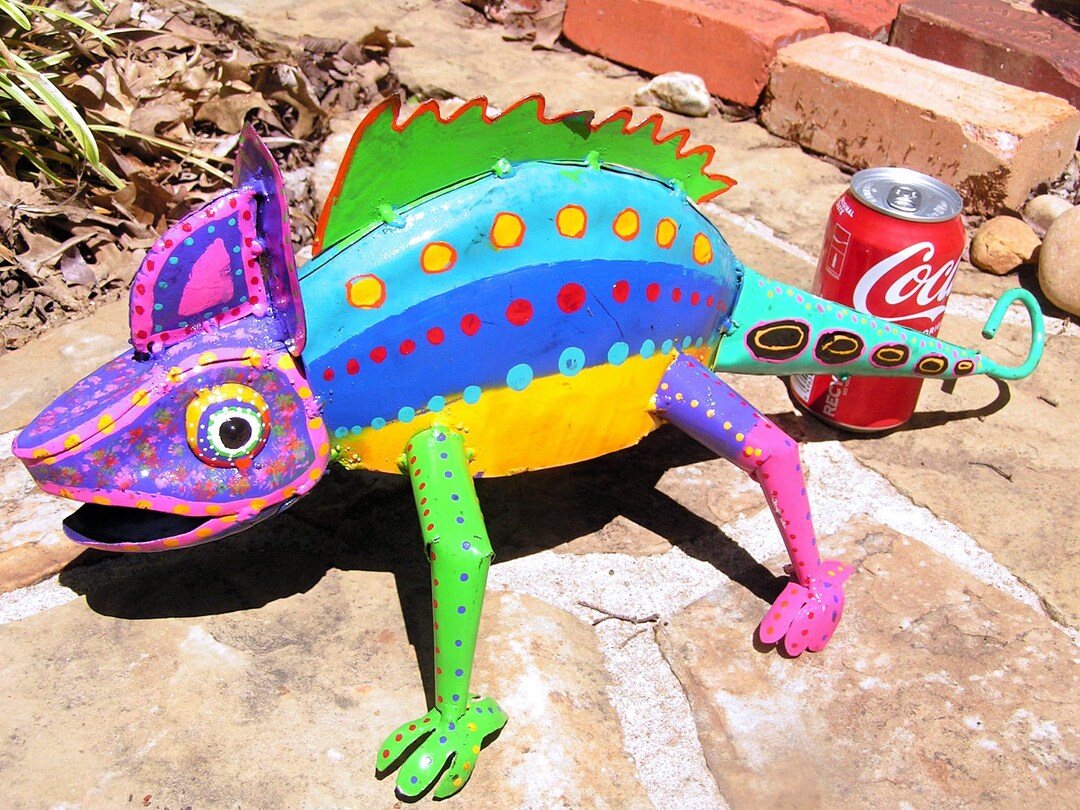 Metal Garden Art Colorful Chameleon Sculpture, HAND Painted and Sealed ...