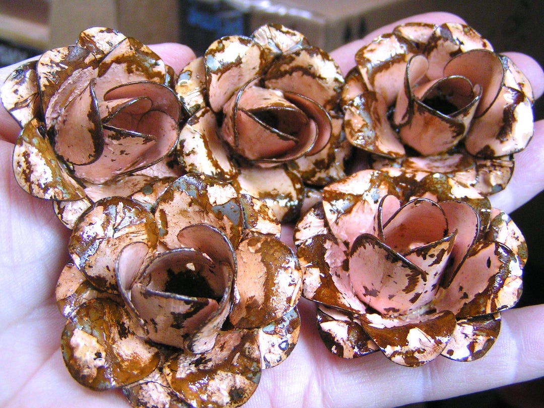 FIVE SUPER Distressed RUSTY Pink Roses, Metal Flowers for Accents ...