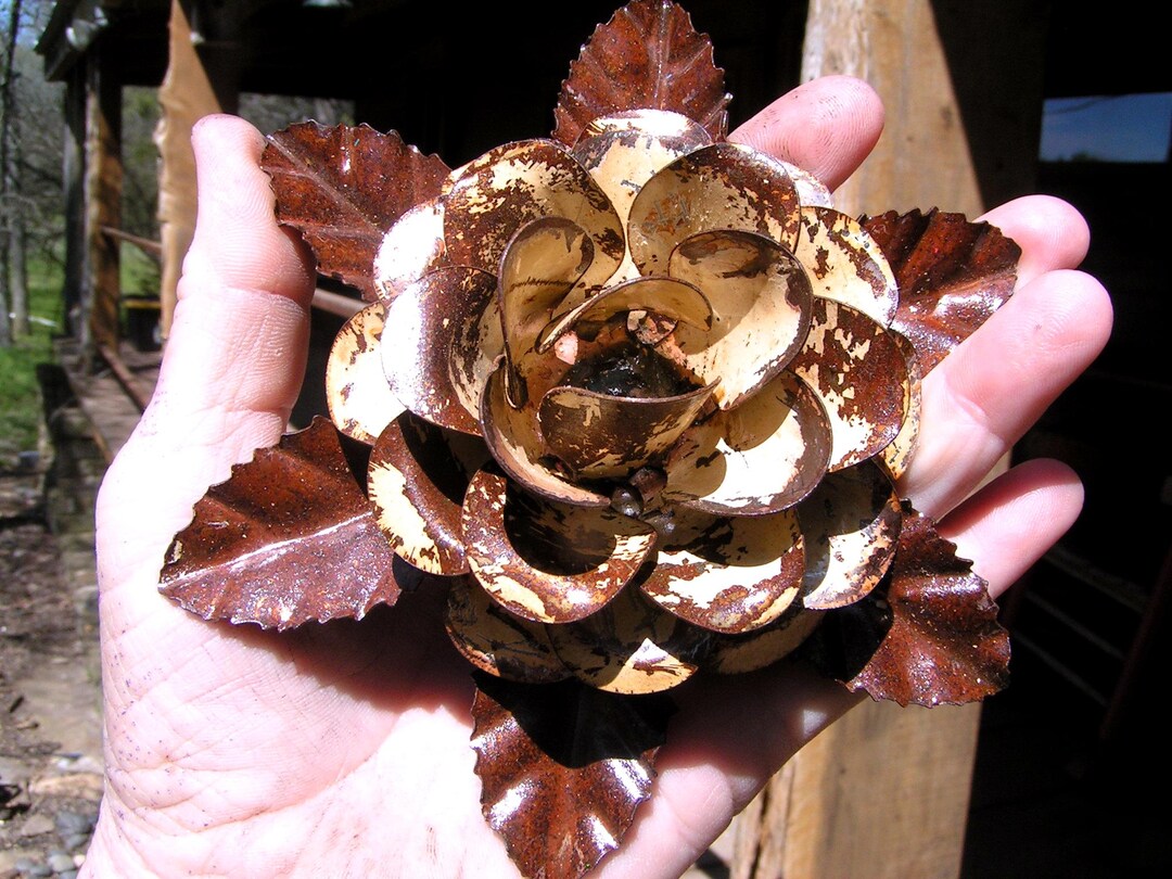 Large Metal Rose Flower With Leaves for Accents, Embellishments ...