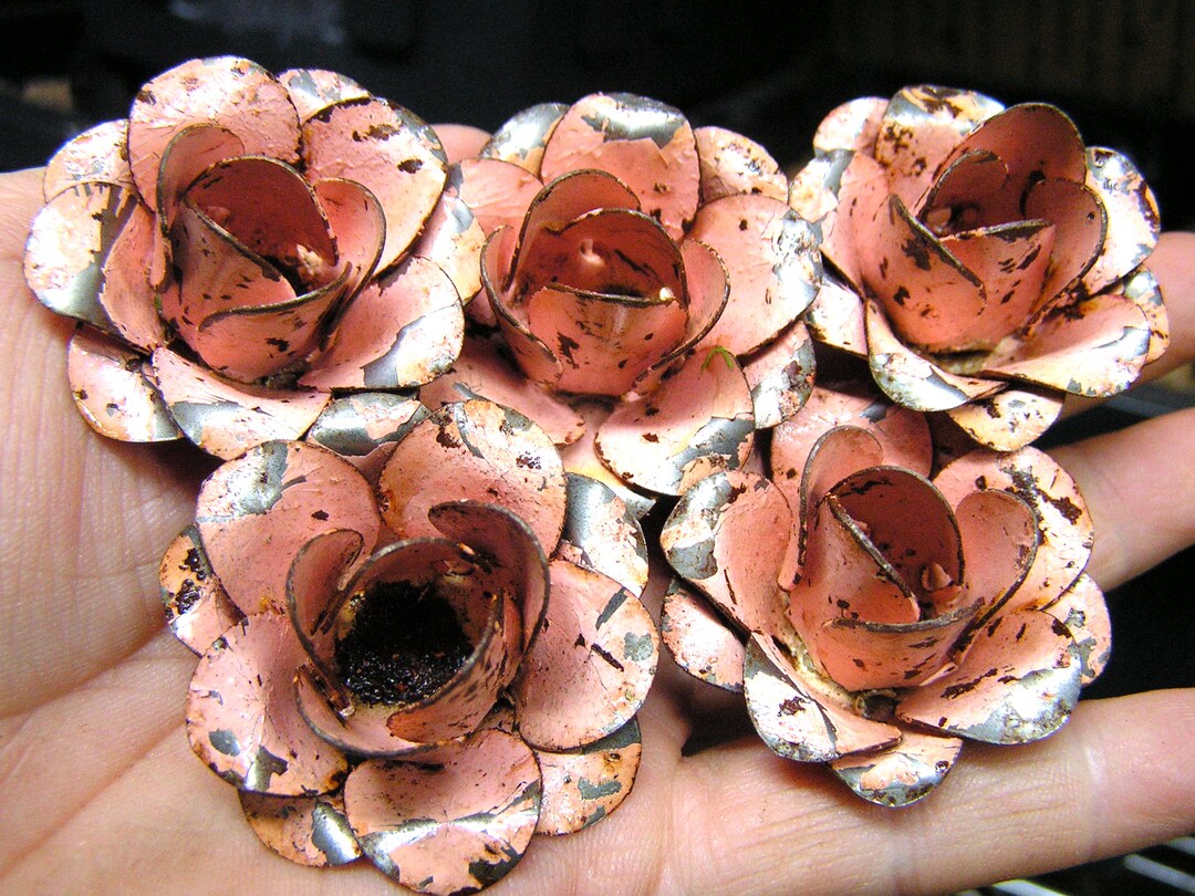 FIVE SUPER Distressed RUSTY Pink Roses, Metal Flowers for Accents ...