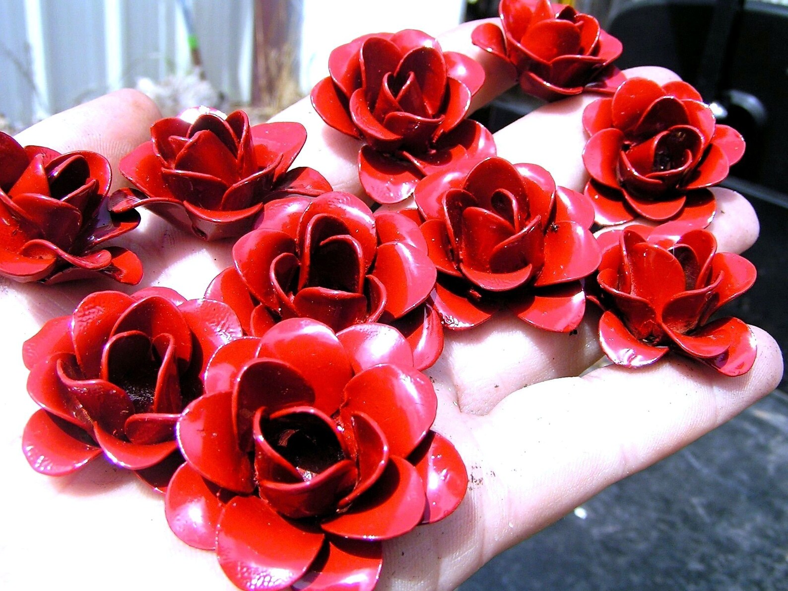 TEN Metal RED Rose Flowers for Accents, Embellishments, Crafting ...