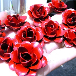 TEN Metal RED Rose Flowers for Accents, Embellishments, Crafting ...