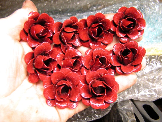 TEN Metal Colonial Red Rose Flowers for Accents - Etsy