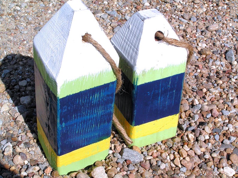 TWO Wood Lobster Buoys, Nautical Decor, Wooden Decorative Buoys ...