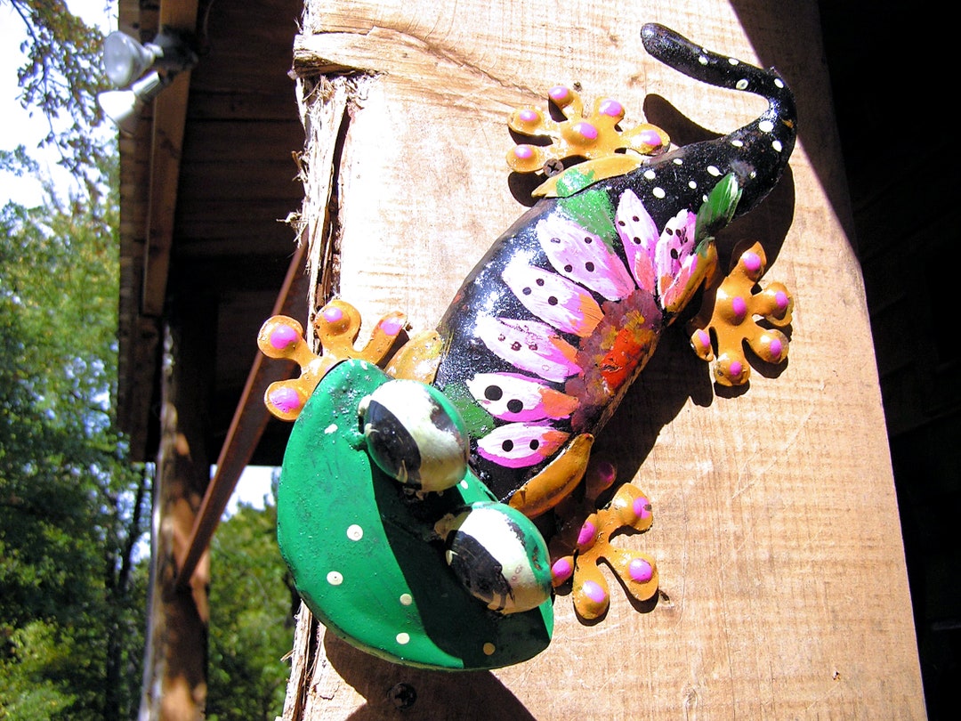 SALE Metal Art Garden Salamander Sculpture, Hand Painted, Colorful ...