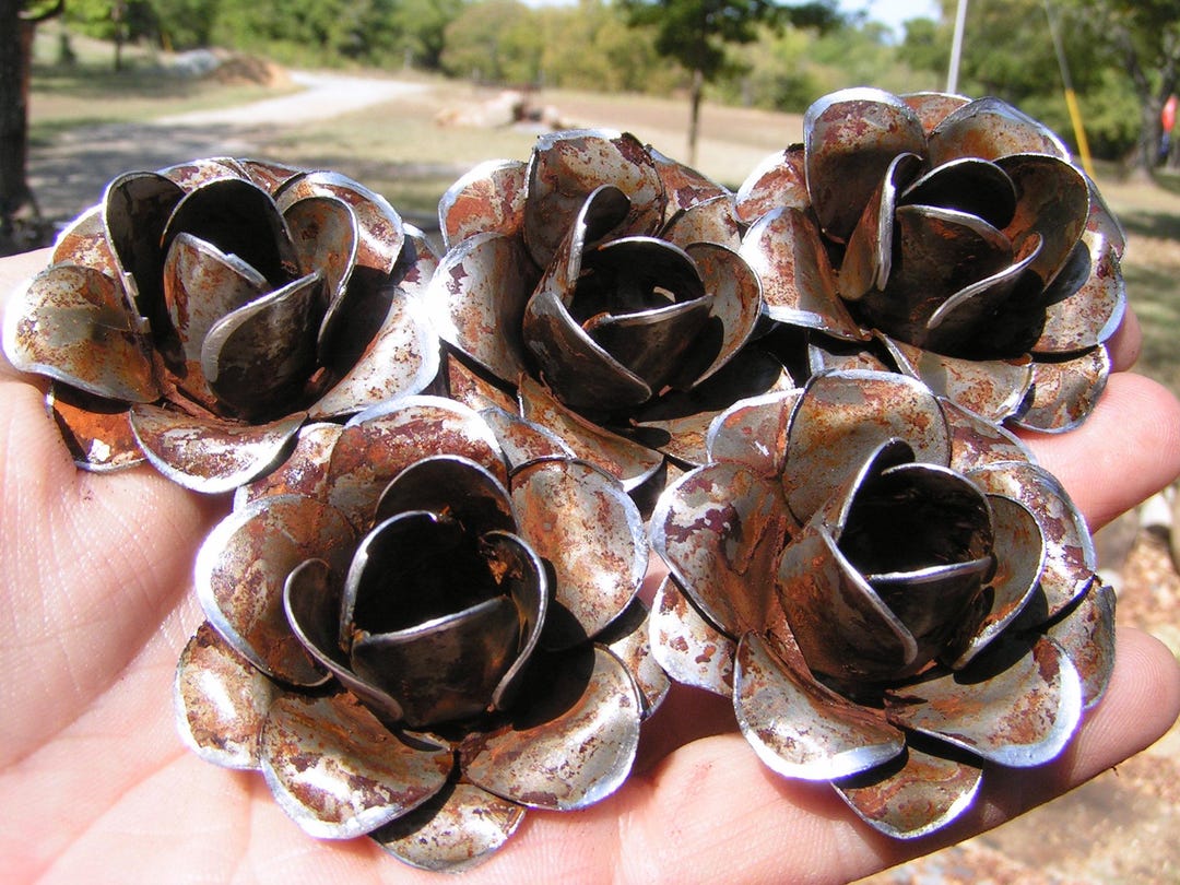 FIVE RUSTY Roses, Metal Flowers for Accents, Embellishments, Crafting ...
