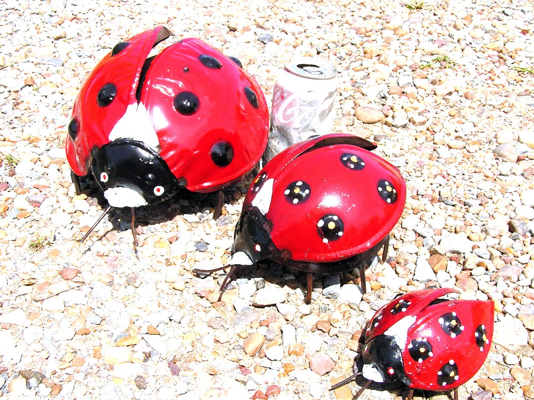 THREE Large Metal Art Ladybugs to Accent Walls, Garden, Fountains ...