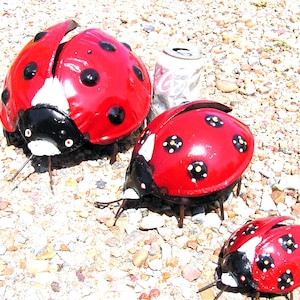 THREE Large Metal Art Ladybugs to Accent Walls, Garden, Fountains ...