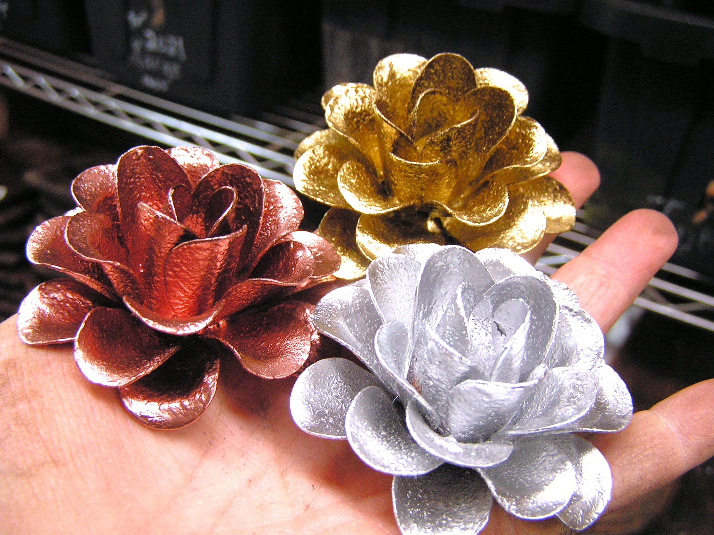THREE Large Shiny Silver Chrome Gold Copper Colored Roses - Etsy