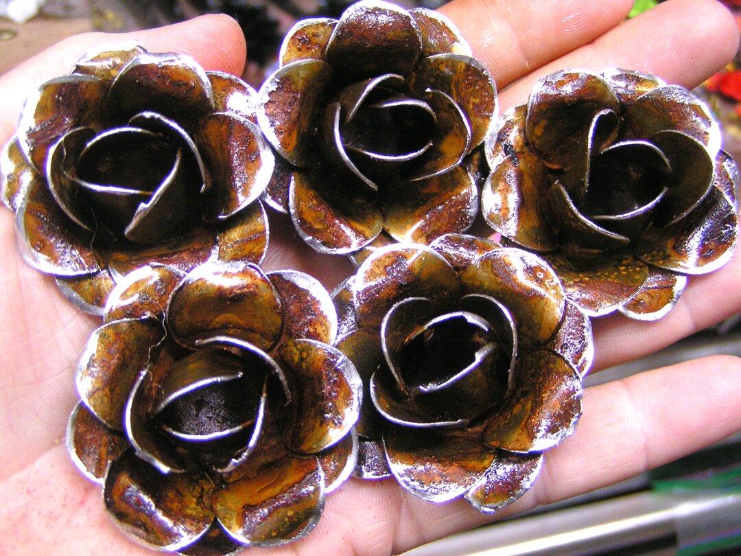 FIVE RUSTY Roses, Metal Flowers for Accents, Embellishments, Crafting ...
