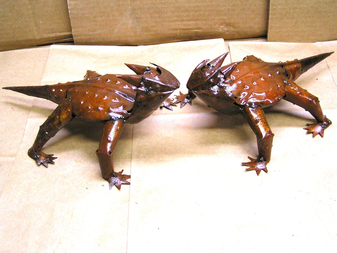 TWO Metal Art Texas Horney Toads, Junk Iron Art, Acid Rusted Garden ...