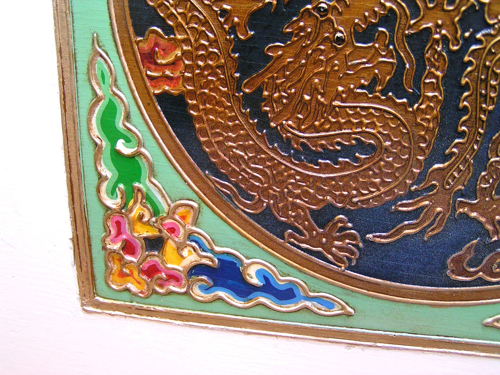 Antique Wooden Hand Painted Chinese Wall Tile 2 Dragons Tile | Etsy