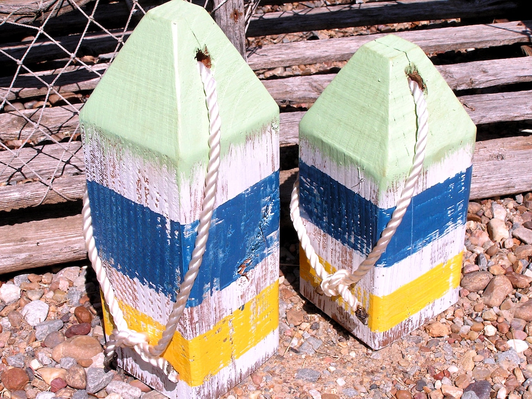 TWO Wood Lobster Buoys, Nautical Decor, Wooden Decorative Buoys ...