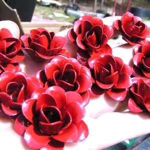 TEN Metal RED Rose Flowers for Accents, Embellishments, Crafting ...