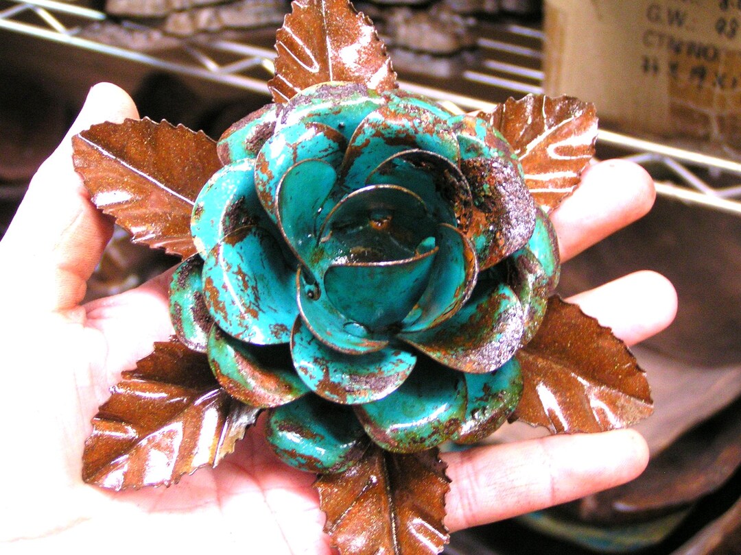 Large Metal Rose Flower With Leaves for Accents, Embellishments ...
