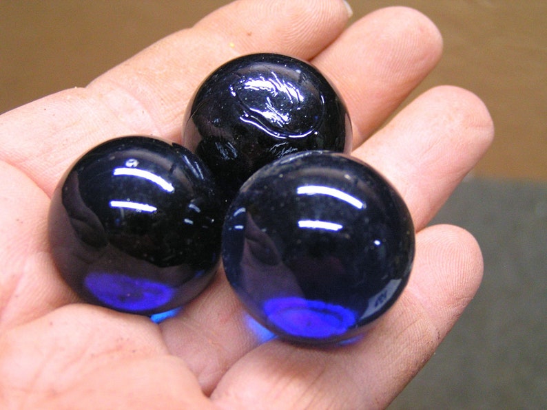 10 LARGE Glass Blue Marbles | Etsy