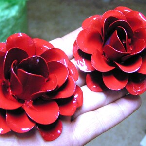TWO Large Metal RED Rose Flowers for Accents, Embellishments, Crafting ...