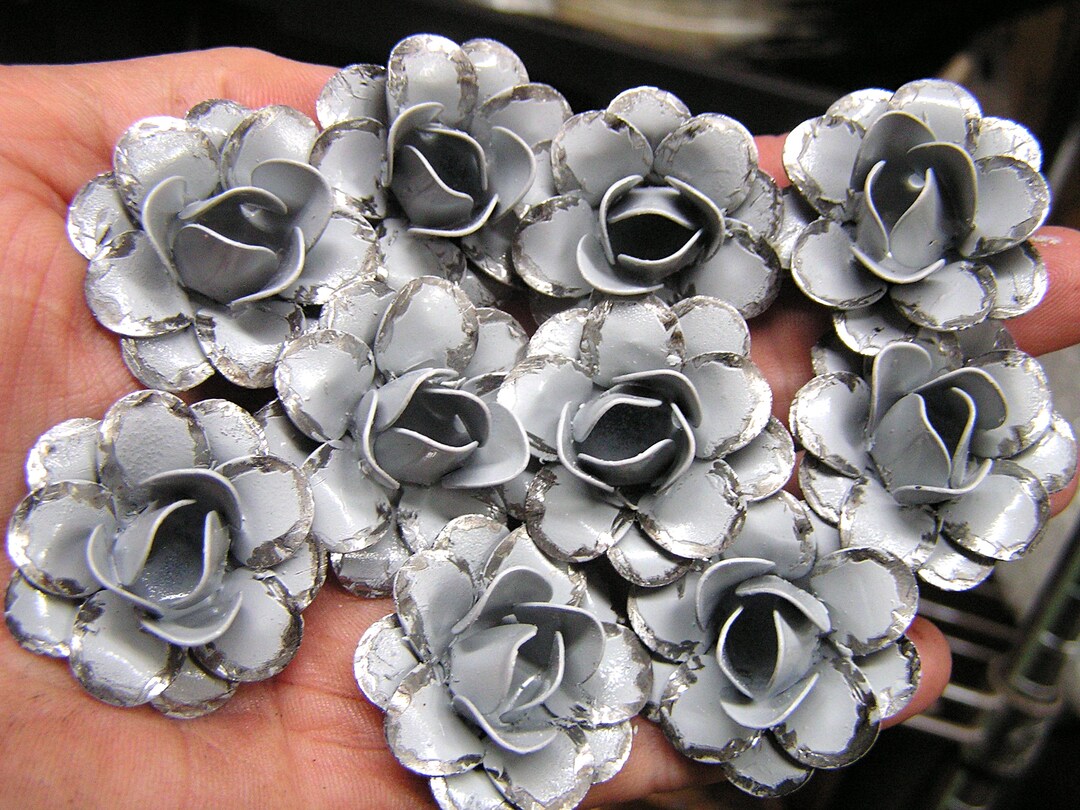 TEN Small Light Gray Roses, Metal Flowers for Accents, Embellishments ...