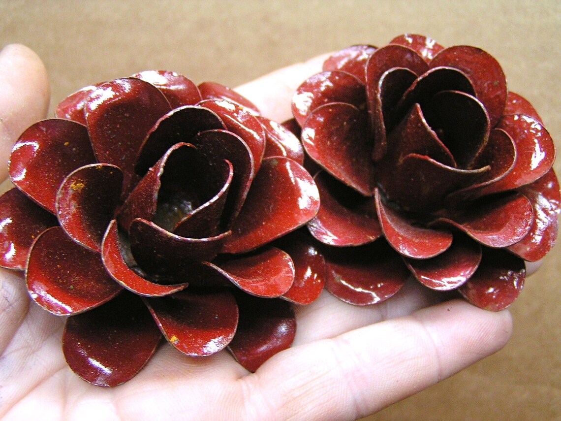 TWO Large Metal Red Rose Flowers for Accents Embellishments - Etsy