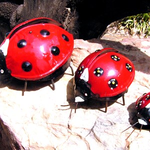 THREE Large Metal Art Ladybugs to Accent Walls, Garden, Fountains ...