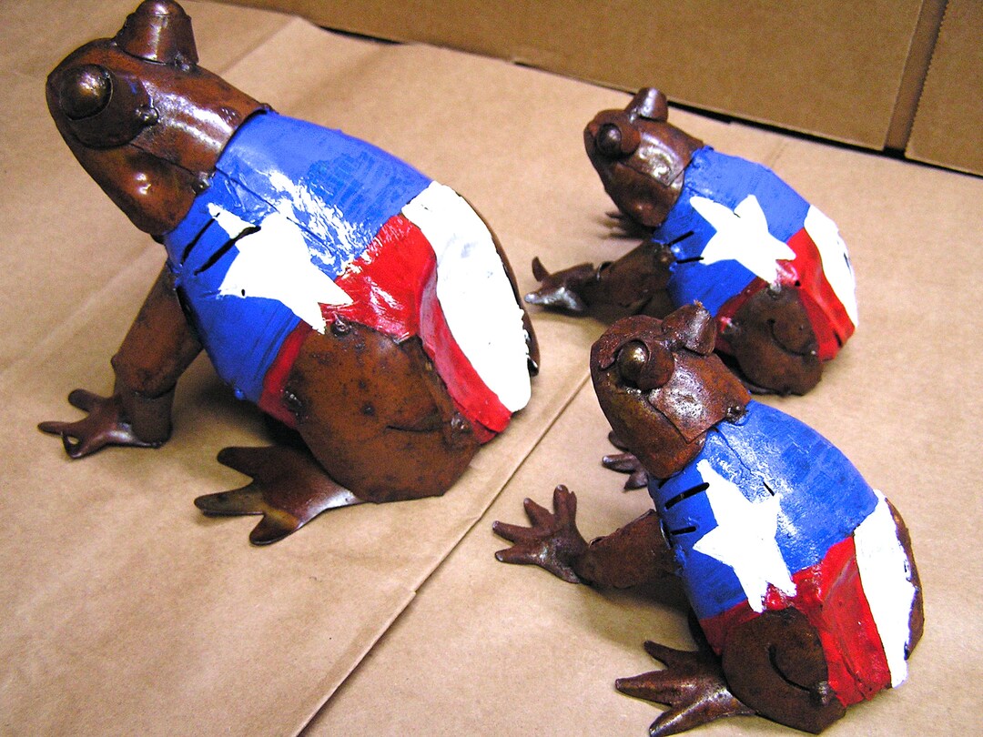 THREE Metal Art Texas FROGS, Toads, Junk Iron Art, HAND Painted Garden ...