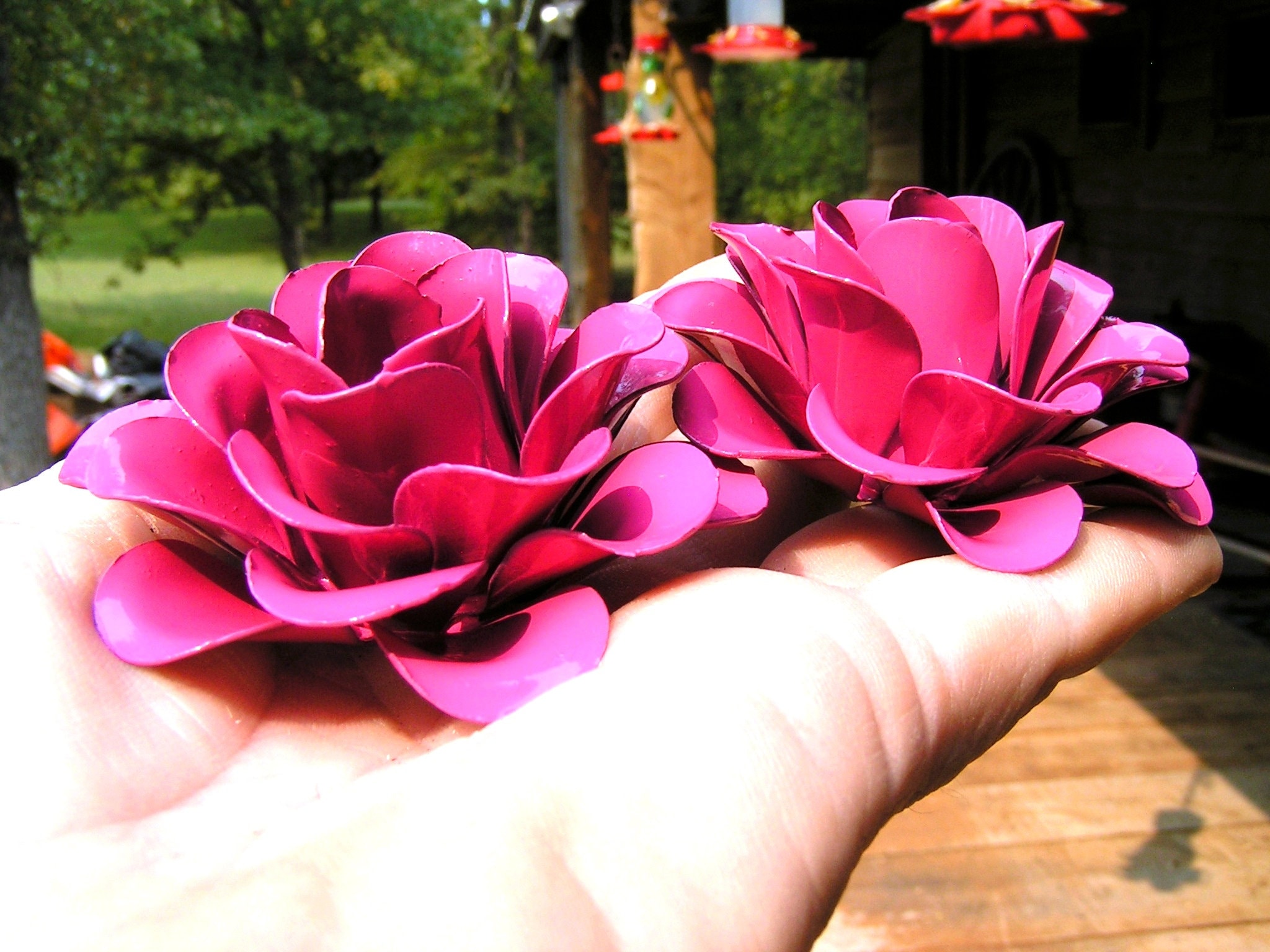 TWO Large Pink Roses Metal Flowers for Accents - Etsy