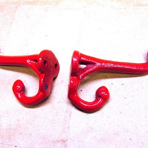 TWO Cast Iron RED Wall Hooks - Etsy