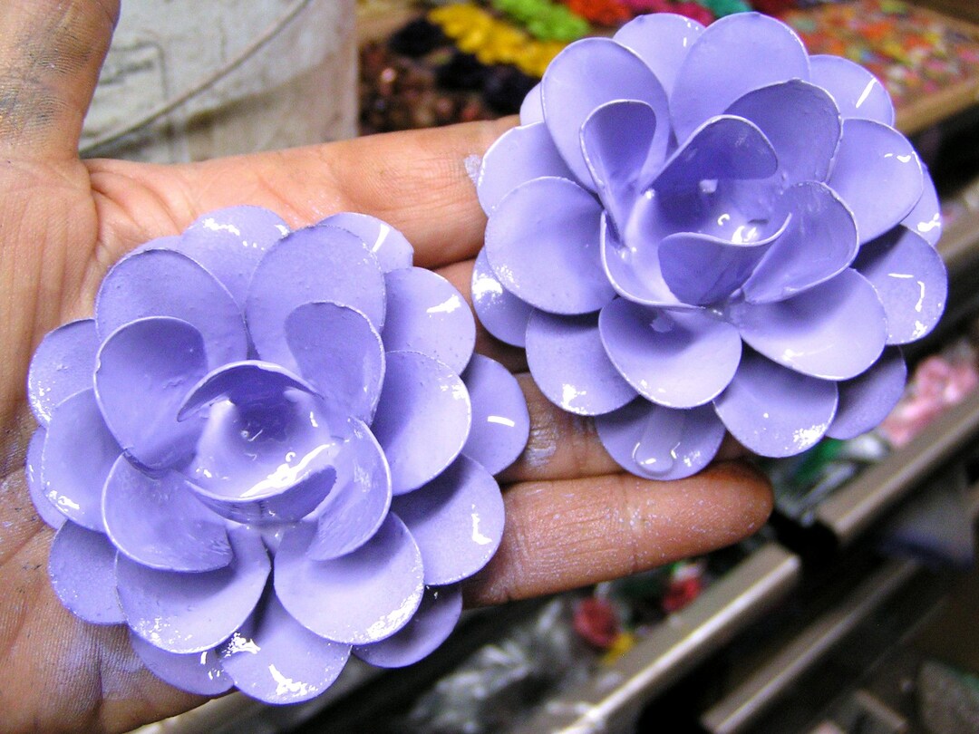 TWO Large Lilac Roses, Metal Flowers for Accents, Embellishments ...