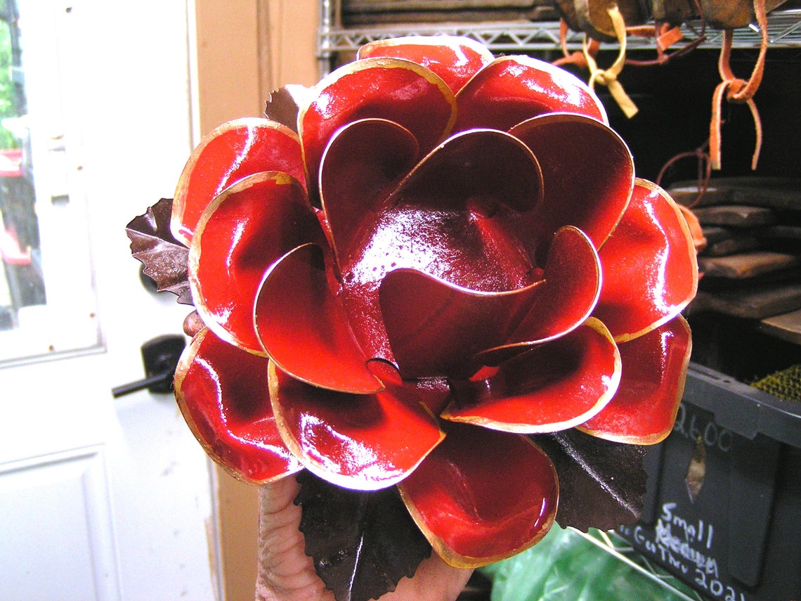 EXTRA Large Metal RED Rose Flower With Leaves for Accents - Etsy
