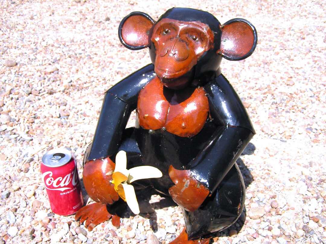 Metal Garden Monkey Sculpture, Junk Iron Art Ape, HAND Painted Metal ...