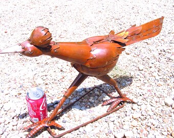 TWO Metal Art Roadrunner Birds Hand Painted and Distressed Junk Iron ...