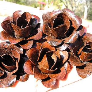 FIVE RUSTY Roses, Metal Flowers for Accents, Embellishments, Crafting ...