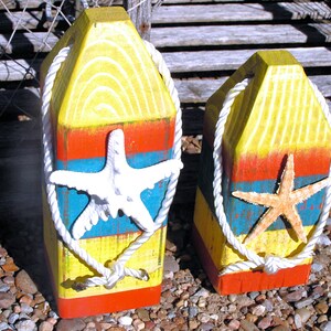 Nautical Beach Decor Garden Buoys With REAL Starfish, Wooden Buoys ...