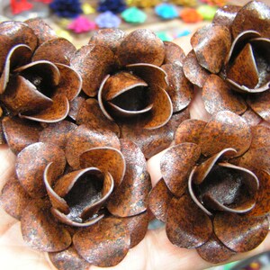FIVE RUSTY Roses, Metal Flowers for Accents, Embellishments, Crafting ...