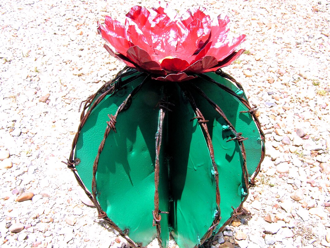 Metal Art Colorful Garden Barrel Cactus Sculpture, Junk Iron Art, With ...