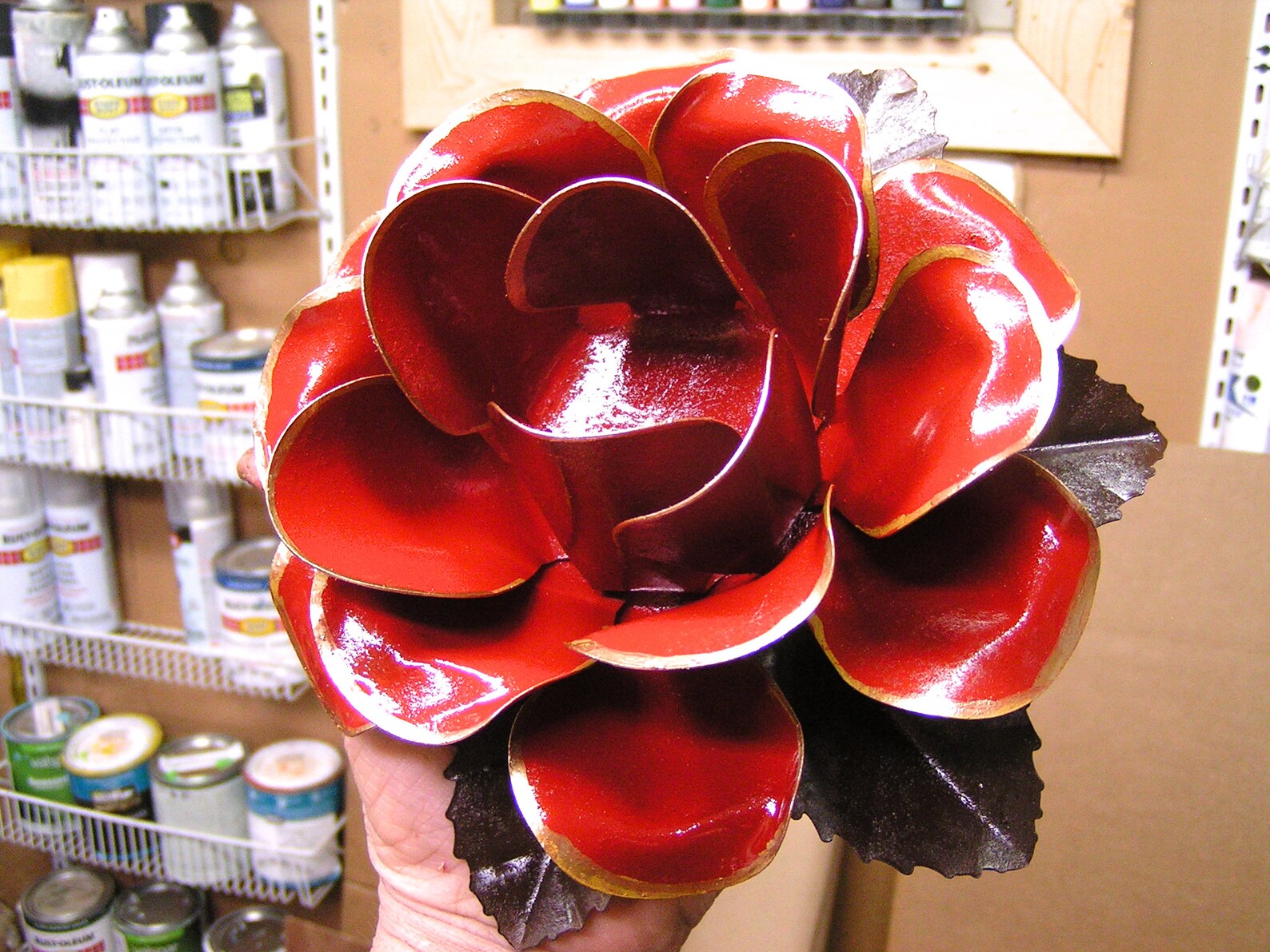 EXTRA Large Metal RED Rose Flower With Leaves for Accents - Etsy