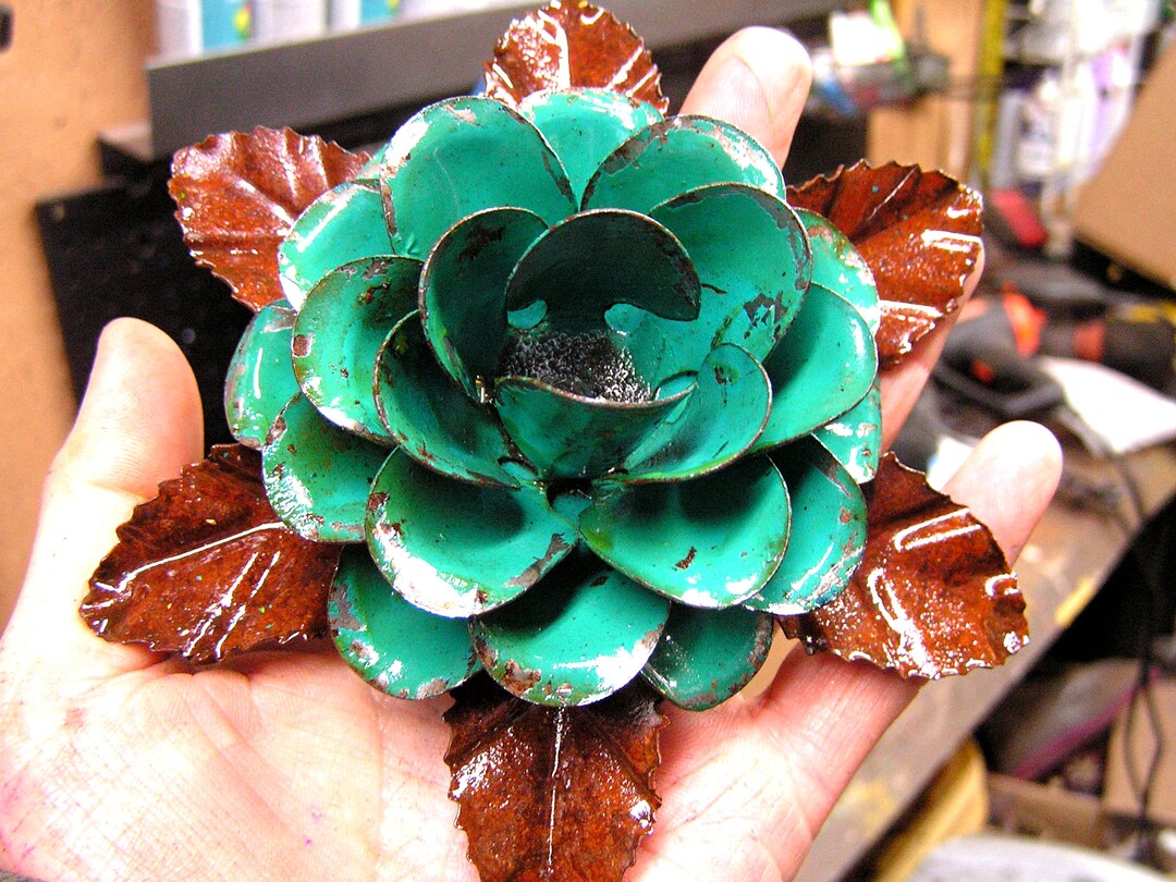 Large Metal Rose Flower With Leaves for Accents, Embellishments ...
