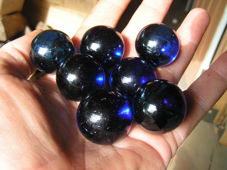 10 LARGE Glass Blue Marbles | Etsy