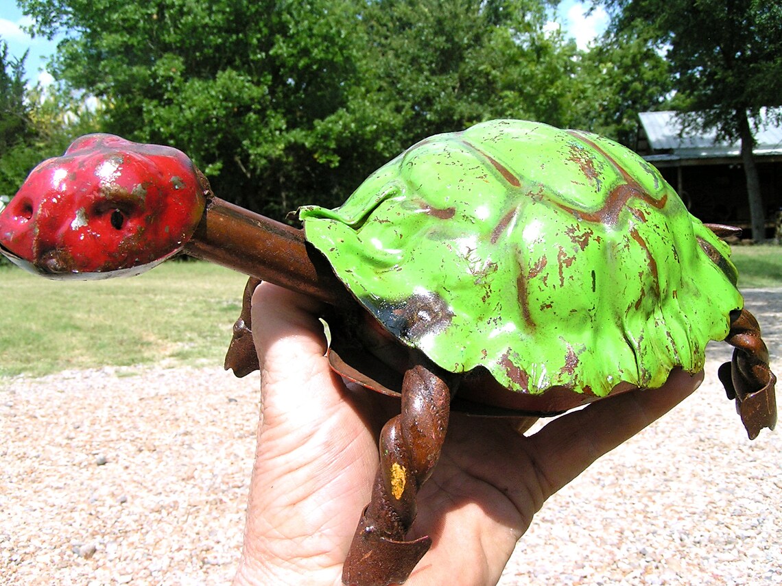 THREE Metal Art Colorful Turtles Junk Iron Art HAND painted | Etsy
