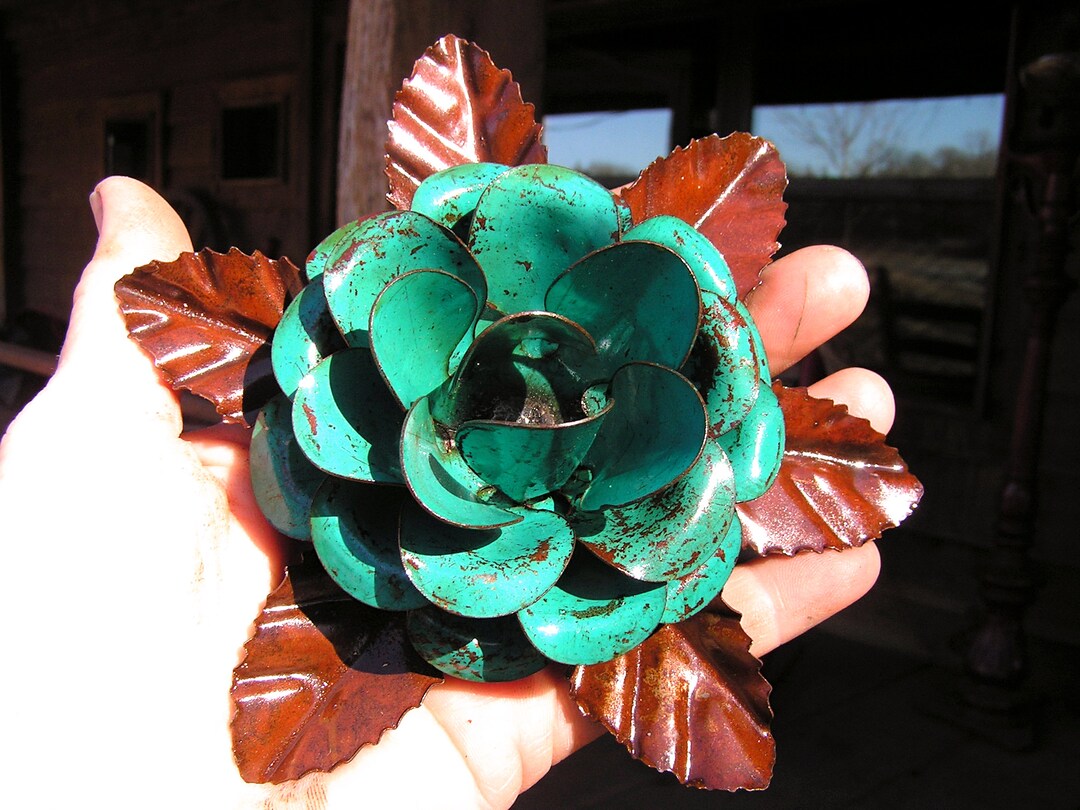 Large Metal Rose Flower With Leaves for Accents, Embellishments ...