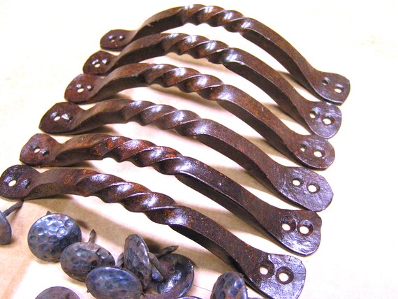 SIX Hand Forged Twisted Steel Handles Pulls With 12 Clavos | Etsy