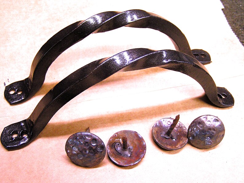 TWO Hand Forged Twisted Iron Handles Pulls With 4 Clavos | Etsy