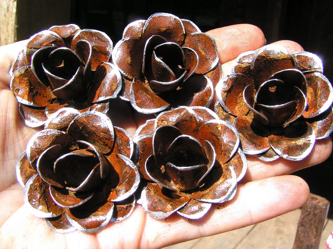 FIVE RUSTY Roses, Metal Flowers for Accents, Embellishments, Crafting ...
