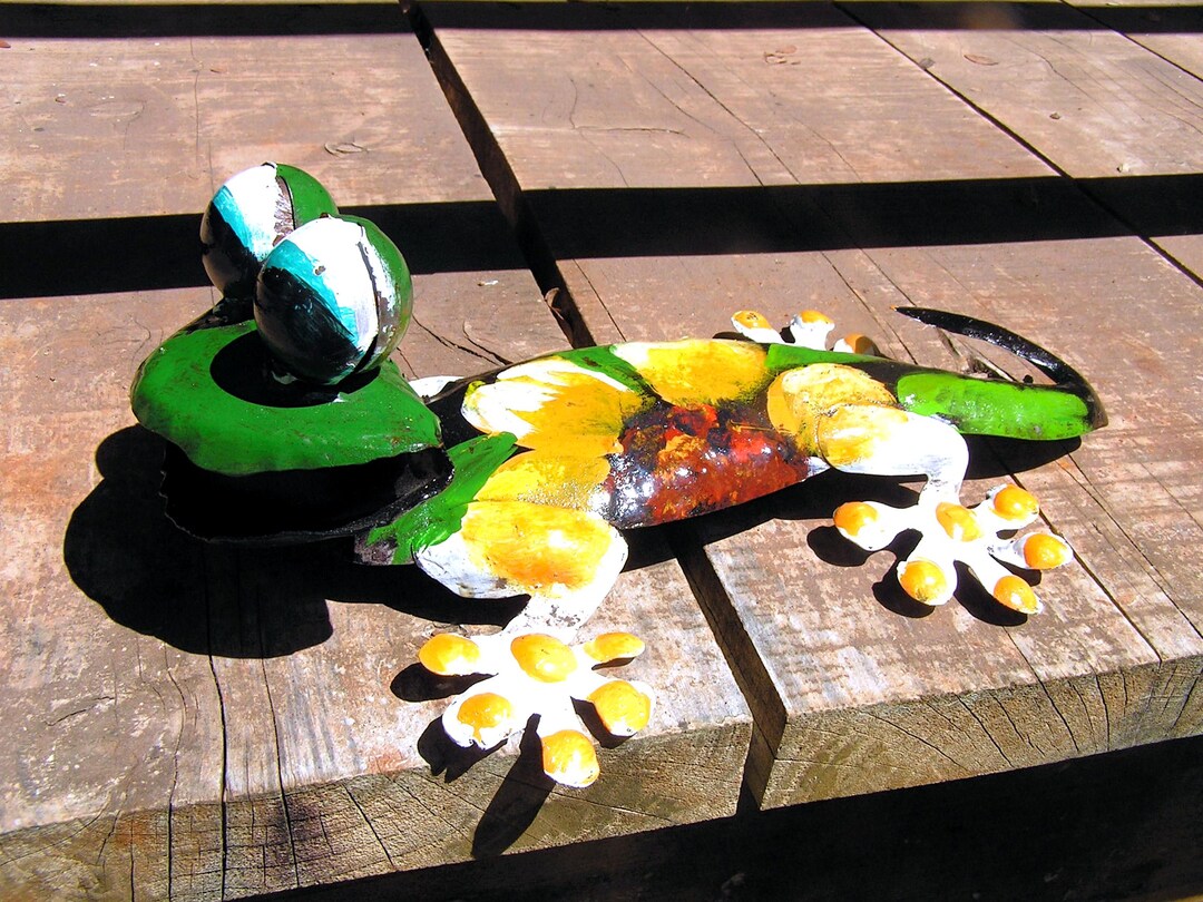 SALE Metal Art Garden Salamander Sculpture, Hand Painted, Colorful ...