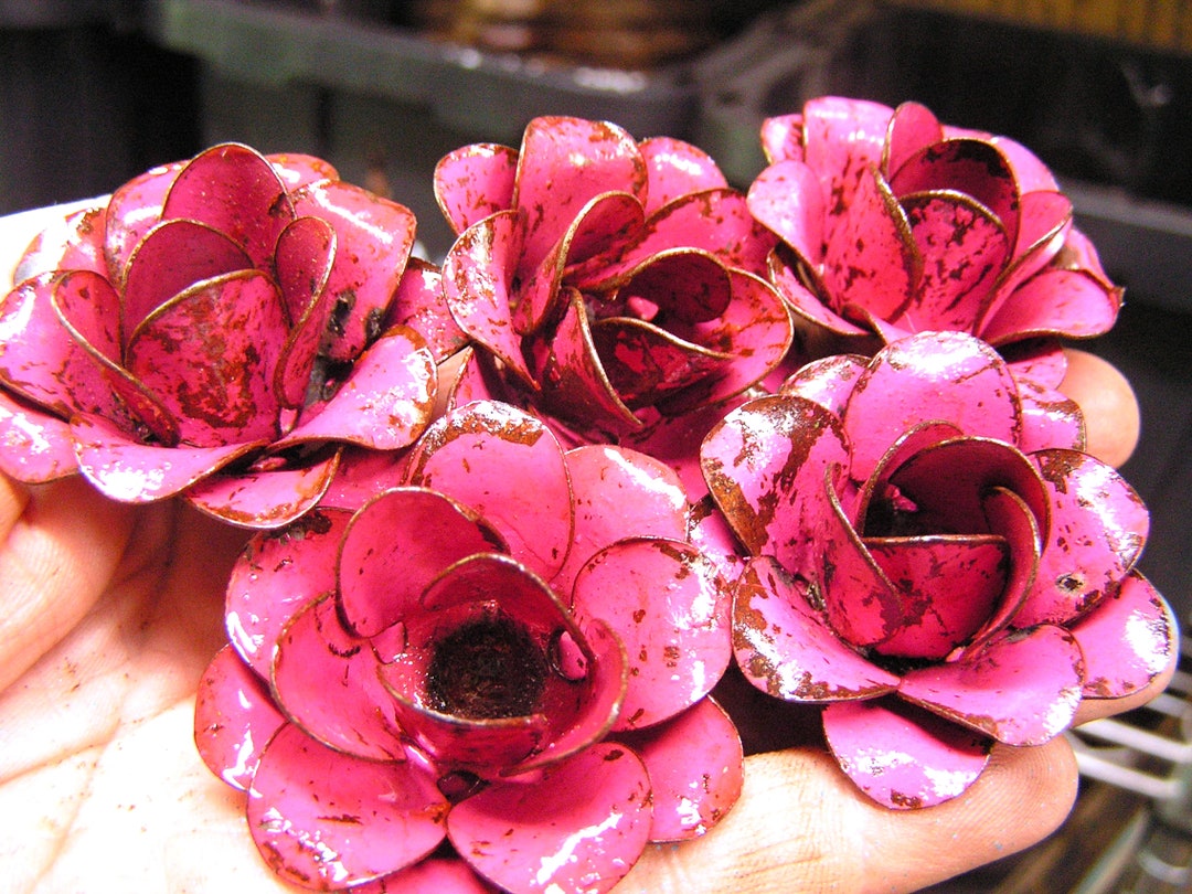 5 Medium Pink Roses Metal Flowers for Accents - Etsy
