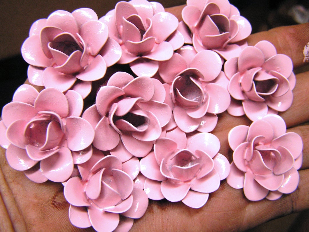 TEN Small Metal Rose Flowers for Accents, Embellishments, Crafting ...