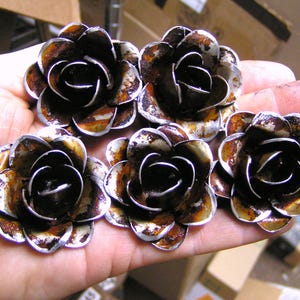 FIVE RUSTY Roses, Metal Flowers for Accents, Embellishments, Crafting ...