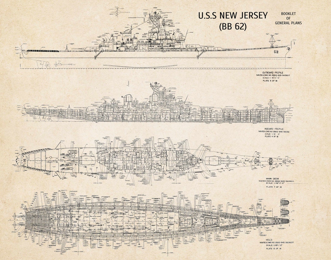 USS New Jersey Blueprint 11" X 14" - Etsy
